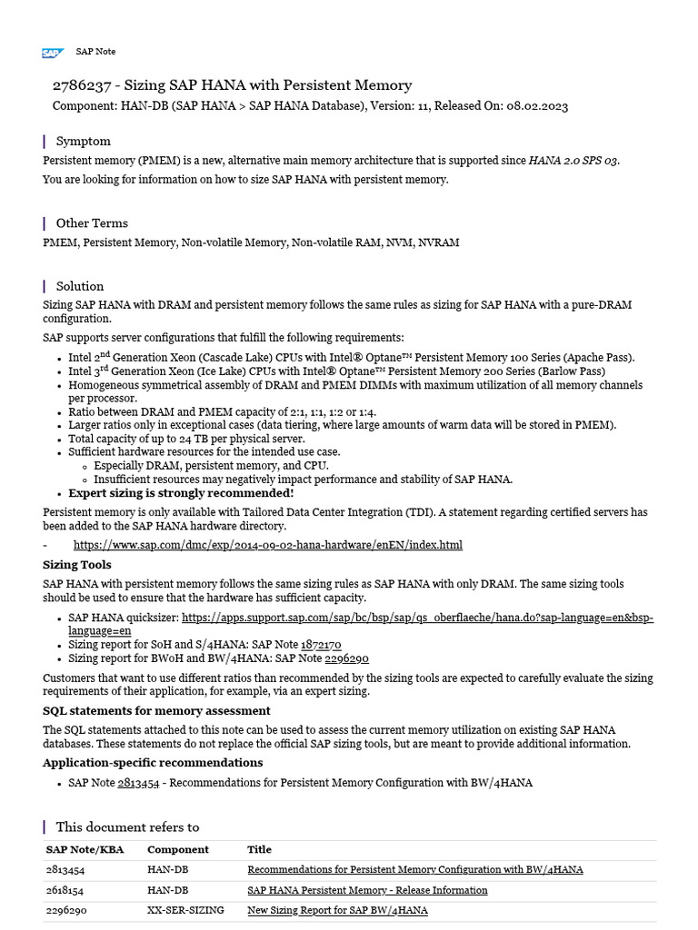 Sizing Sap Hana With Persistent Memory Pdf Computer Memory 5996
