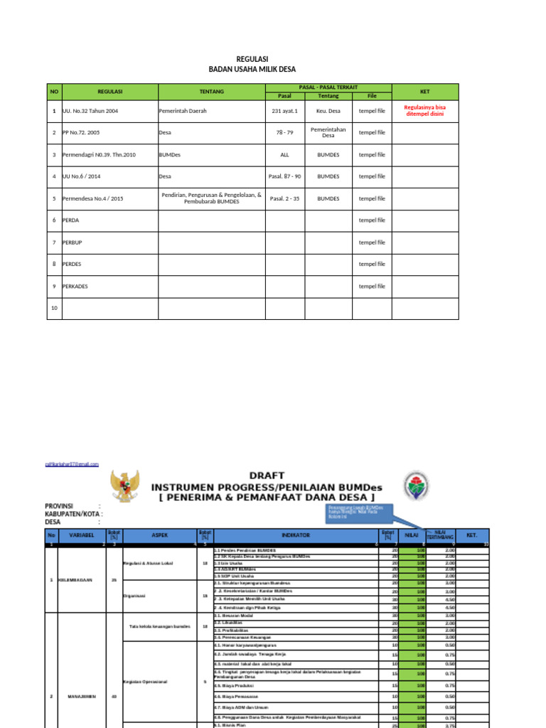 Draft Instrumen BUMDES | PDF