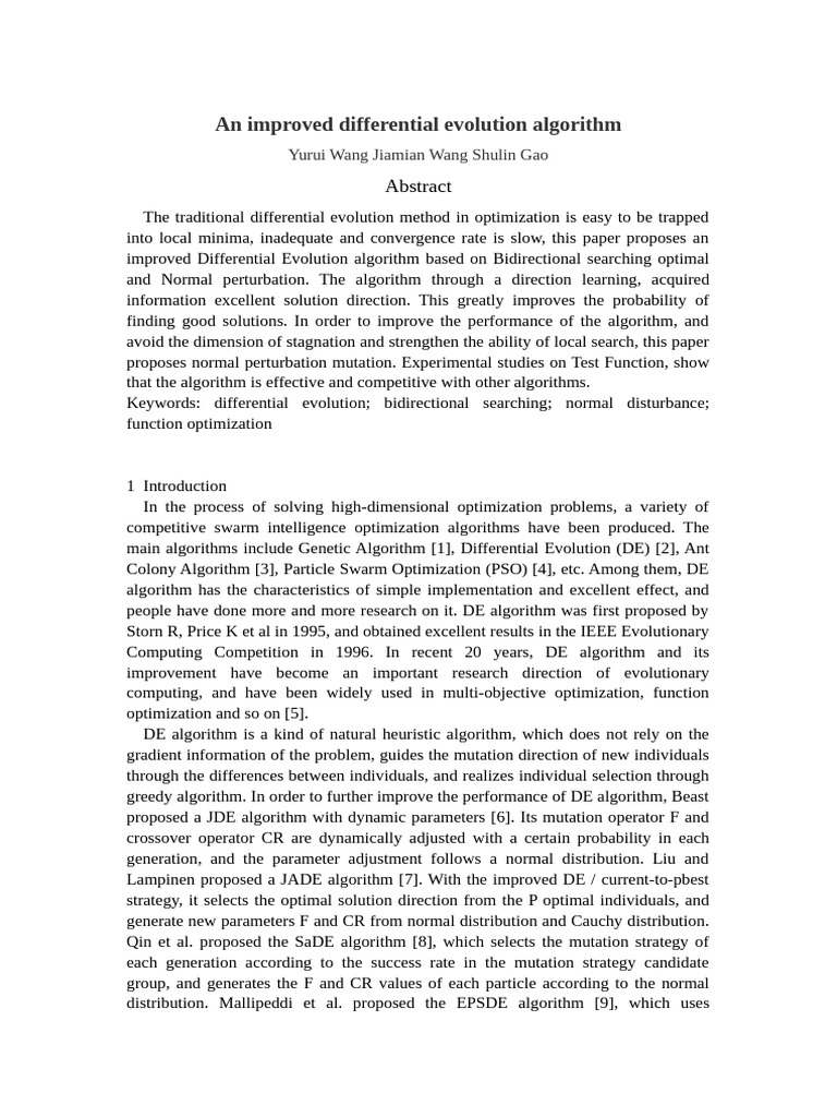 An improved differential evolution algorithm - 副本 | PDF | Mathematical Optimization | Evolution
