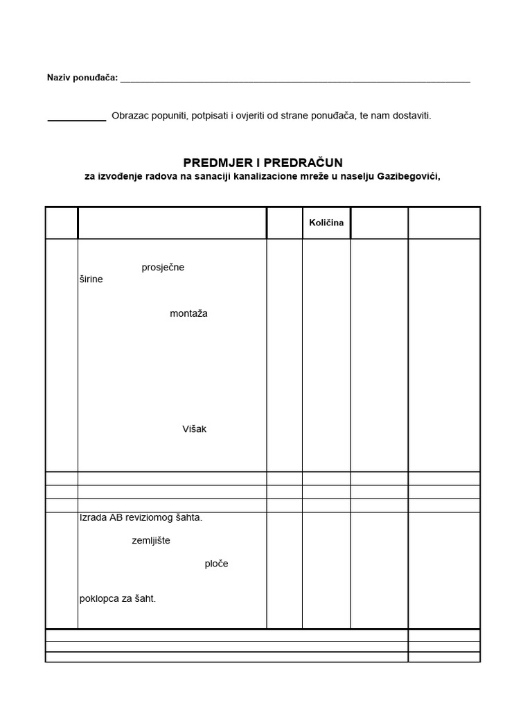 Aneks 2-Obrazac Za Cijenu Ponude | PDF