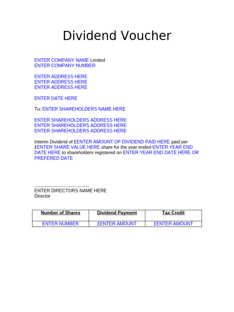 Dividend Voucher Template Example | PDF