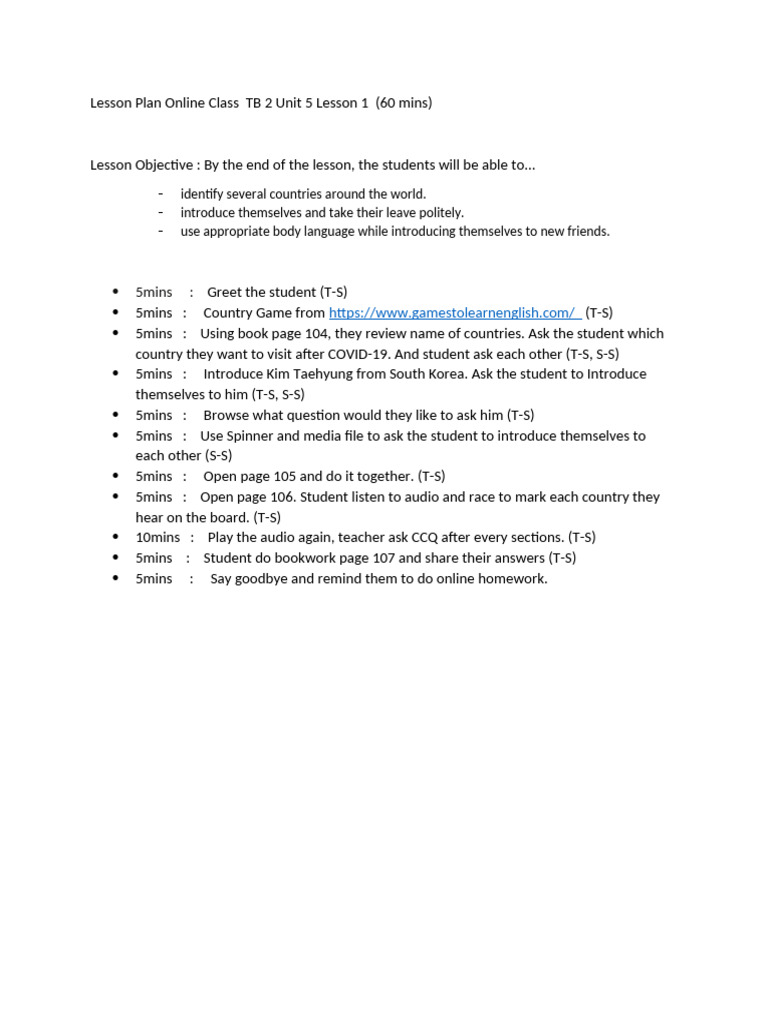 Lesson Plan TB 2 T - TH Unit 5 Lesson 1 07 04 2020 | PDF