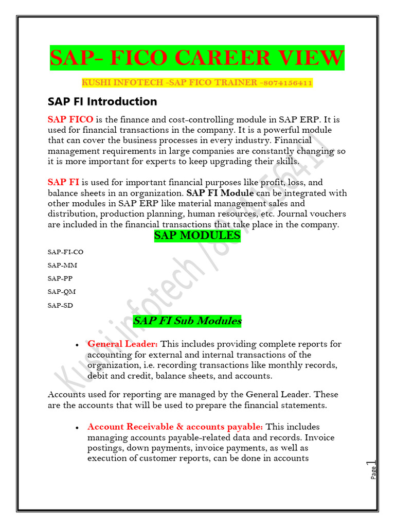 Sap Fico Career Overview | PDF | Expense | Income Statement