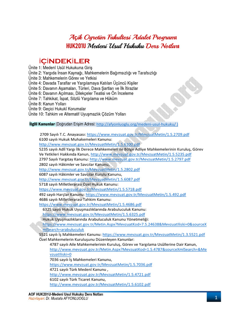 Medeni Usul Hukuku Notlar | PDF
