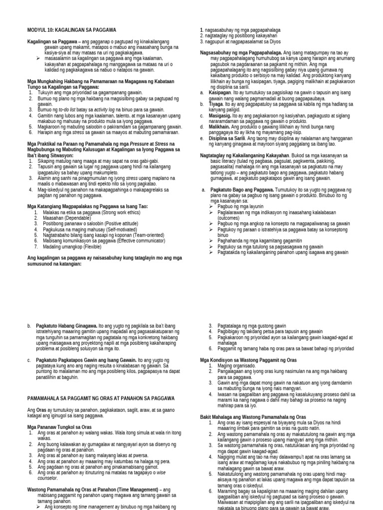 Kagalingan Sa Paggawa at Wastong Pamamahala NG Oras 1 | PDF