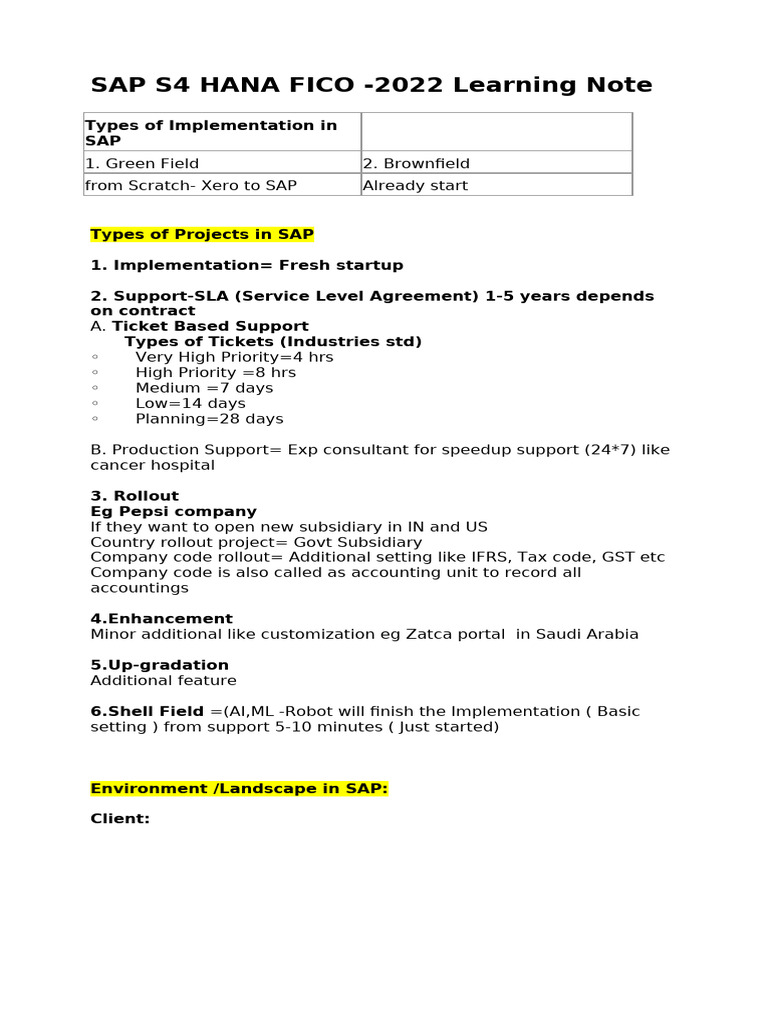 SAP S4 HANA FICO Learning Note | PDF