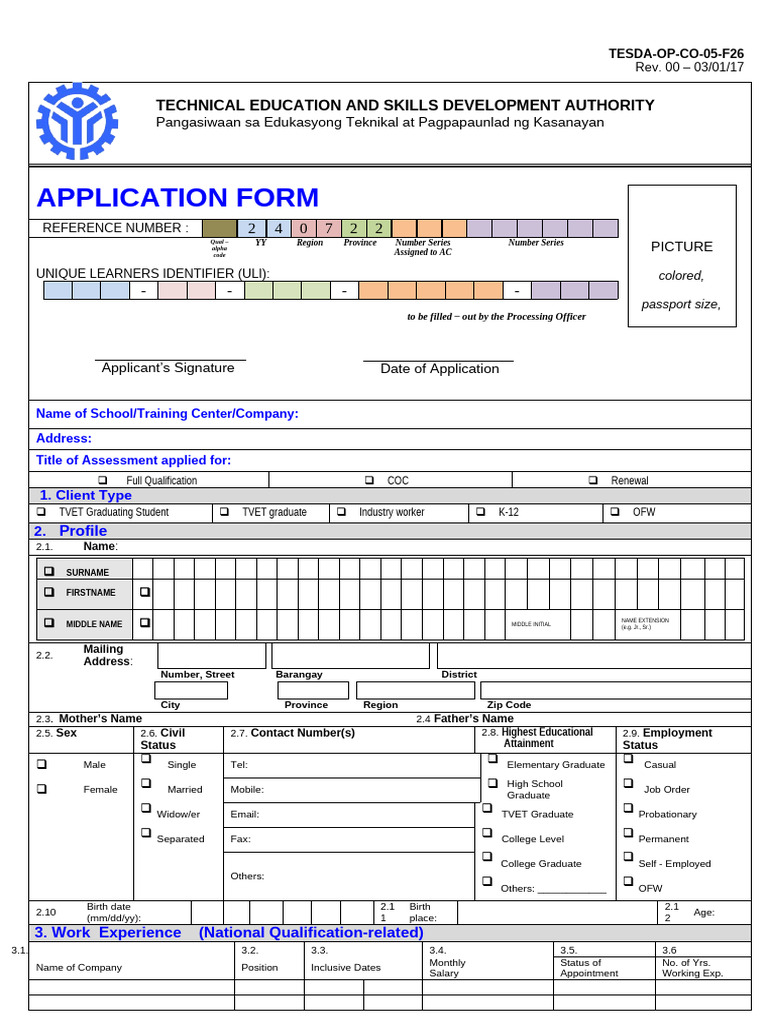 f26 Application Form For Assessment | PDF