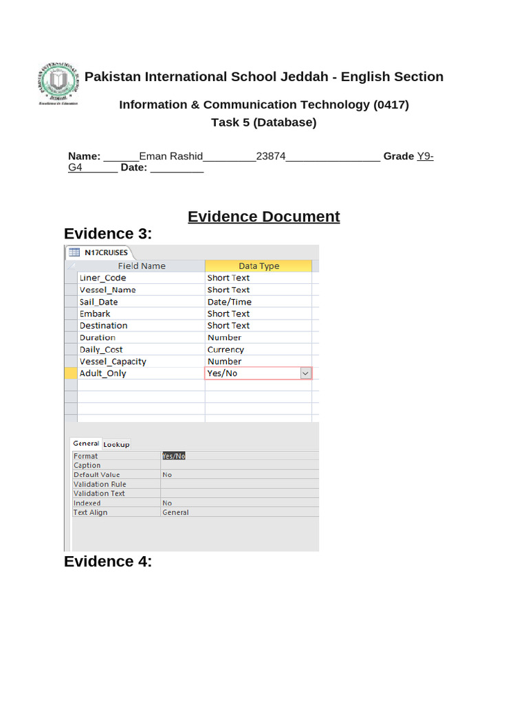 ICT Database Task for Grade 9 Students | PDF