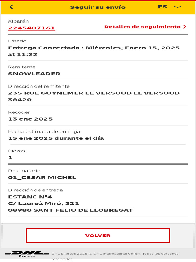 Seguimiento Envío DHL Enero 2025 | PDF