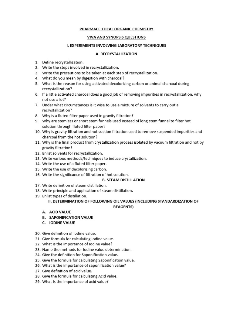 POC Synopsis Questions Syllabus Sequence | PDF | Filtration | Organic Chemistry