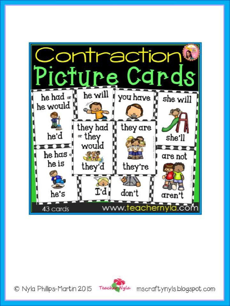 Contraction Flash Cards Set with Images | PDF
