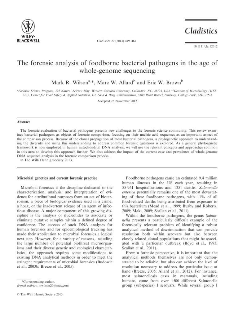 Cladistics - 2013 - Wilson - The Forensic Analysis of Foodborne Bacterial Pathogens in The Age ...