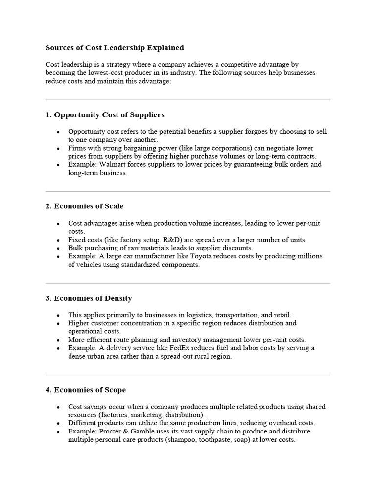 Sources of Cost Leadership Explained | PDF