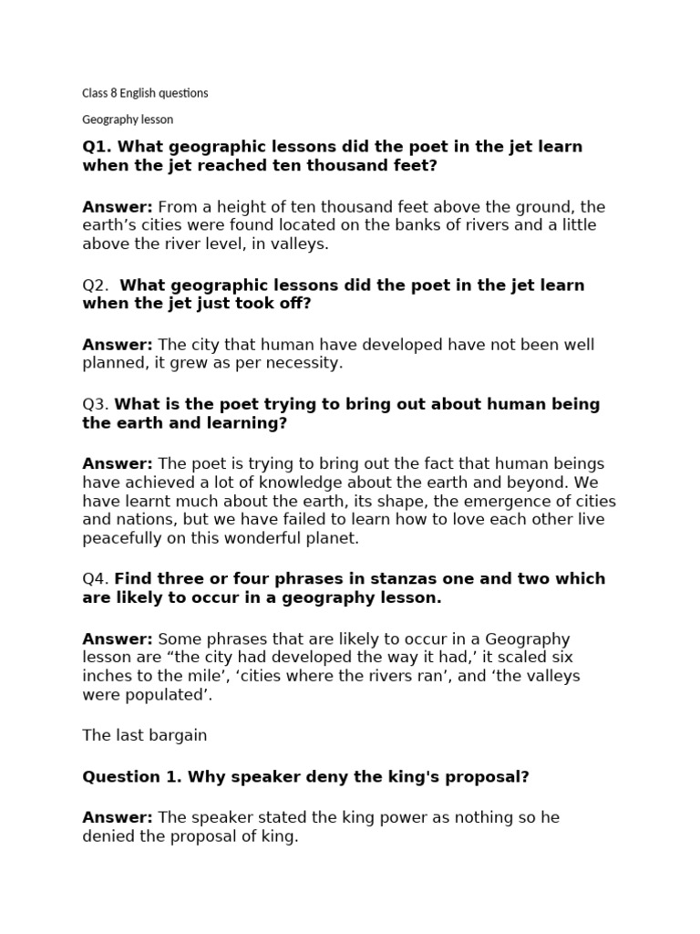 Class 8 English Questions | PDF | Geography