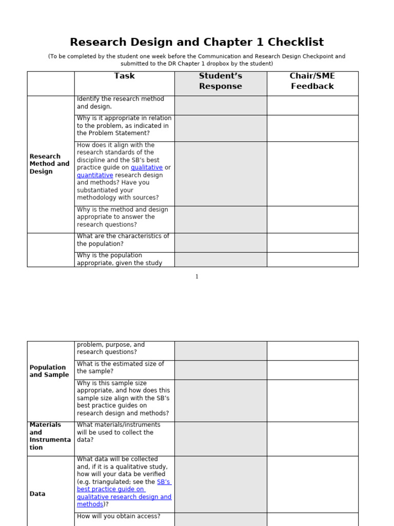 Research_Design_and_Chapter_1_Checklist | PDF | Qualitative Research | Methodology