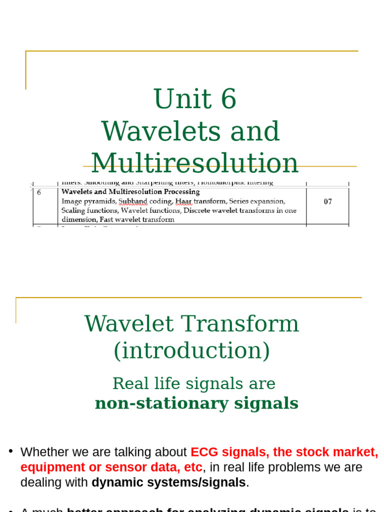Unit 6-Wavelet Transform | PDF | Wavelet | Signal Processing