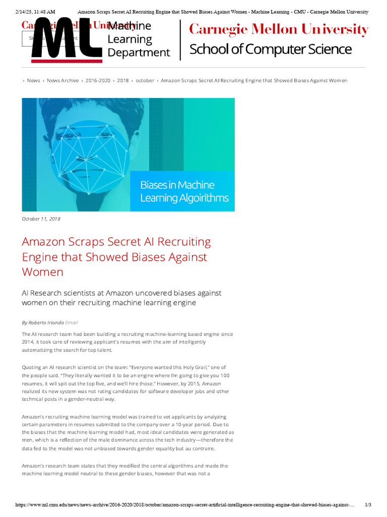 Amazon's AI Recruiting Tool Scrapped | PDF | Machine Learning ...