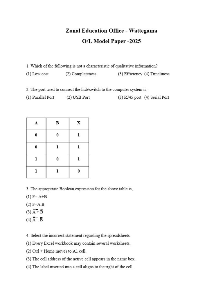 Wattegama 2025 O/L ICT Model Paper | PDF | World Wide Web | Internet & Web