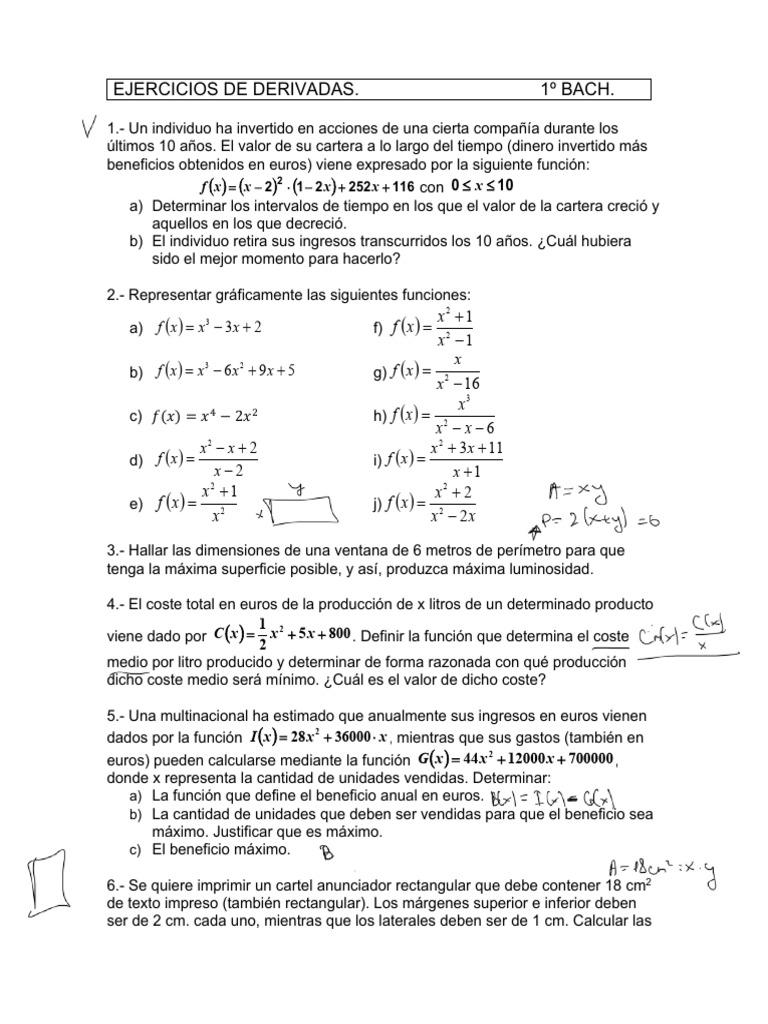 EJERCICIOS DE APLICACIONES DE LA DERIVADA DERIVADAS 2 | PDF | Rectángulo