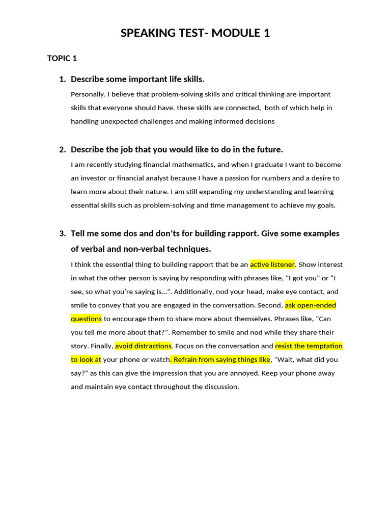 Speaking Topics | PDF | Communication | Conversation