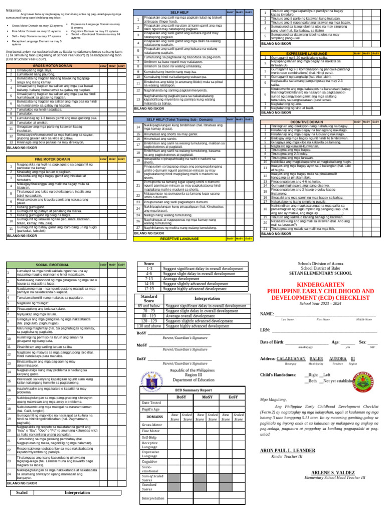 NEW ECD ChecklistFilipino | PDF