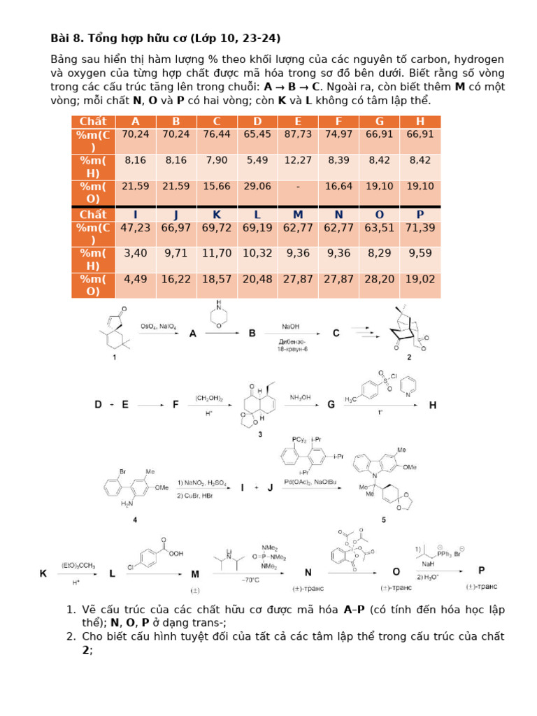 Chất A B C D E F G H %m (C) %m (H) %m (O) Chất %m (C) %m (H) %m (O) | PDF