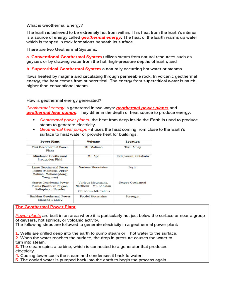 Info Sheet Geothermal Energy | PDF | Geothermal Energy | Water