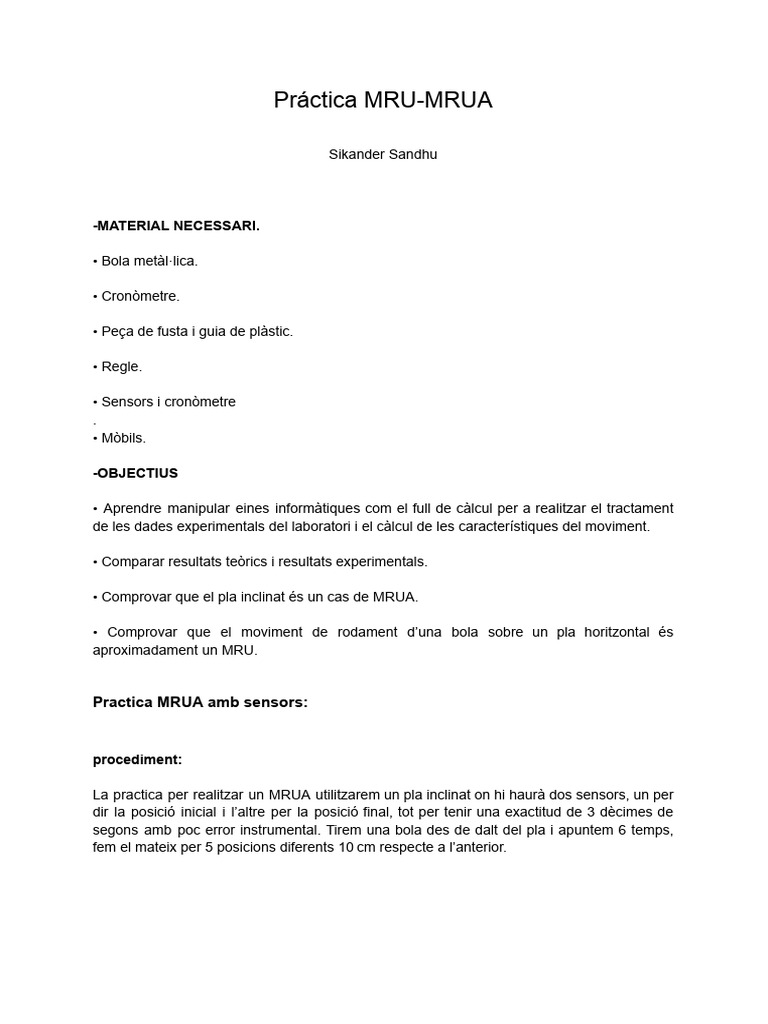 Practica MRU MRUA Sikander Sandhu | PDF