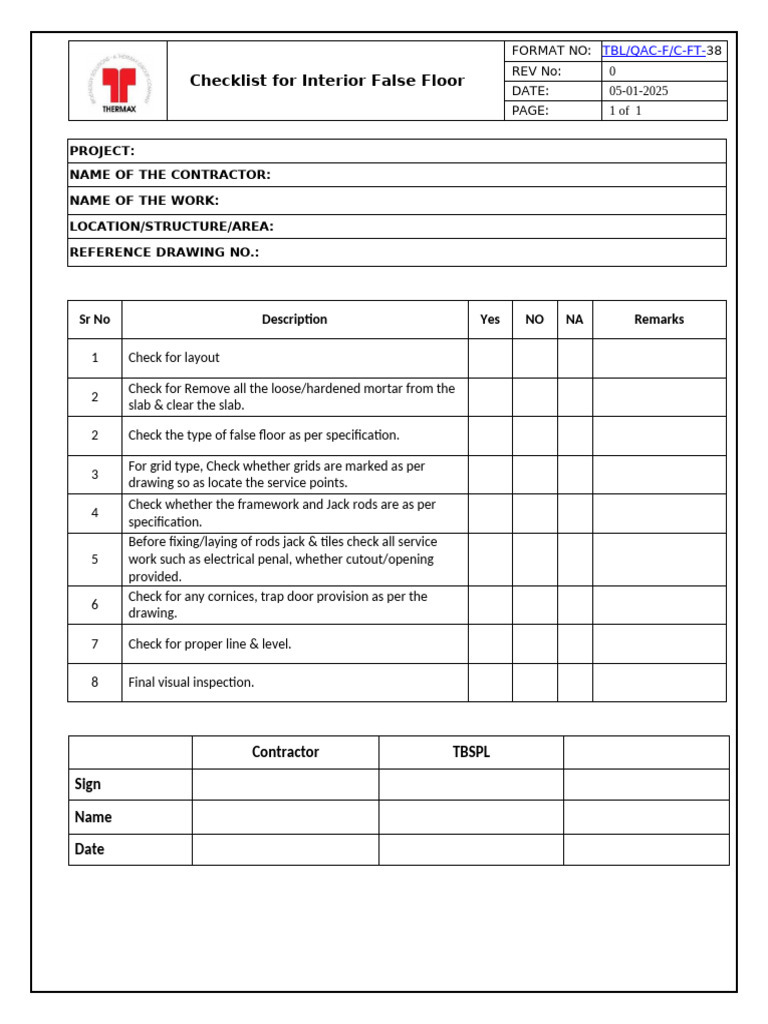 l4_tbl Qac Fc Ft 37_checklist for False Floor (Interior) | PDF