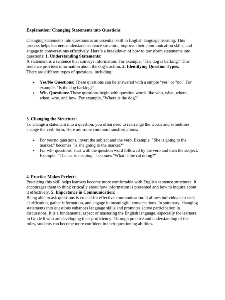 Changing Statement Into Question | PDF