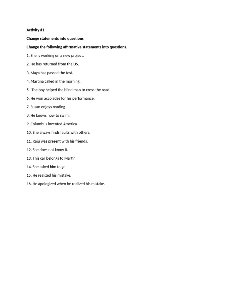Transform Statements into Questions | PDF