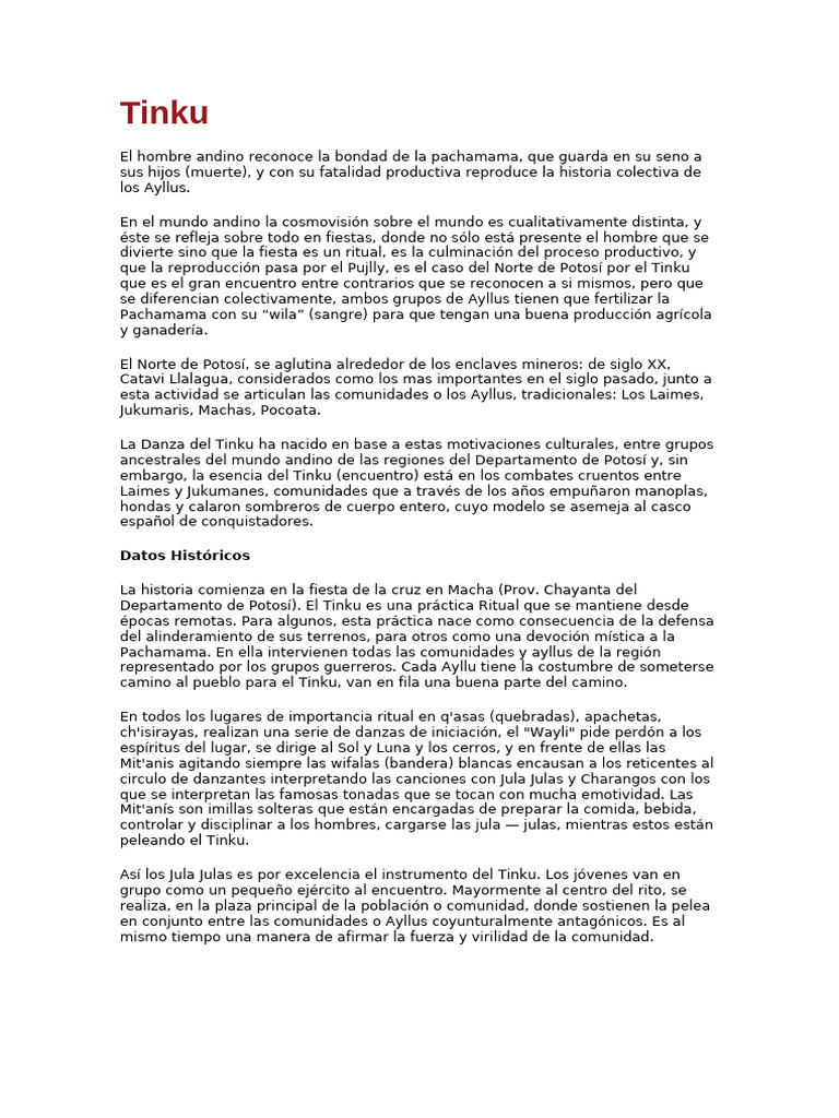 Tinku RESEÑA HISTORICA | PDF