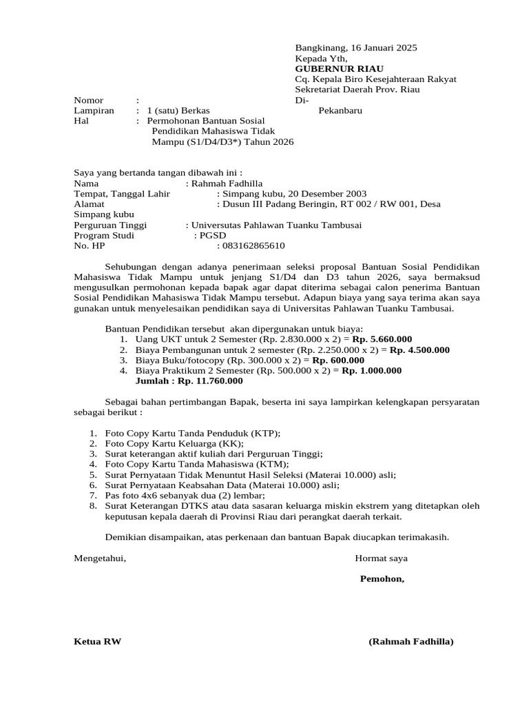 Surat Pengajuan Proposal Bansos | PDF