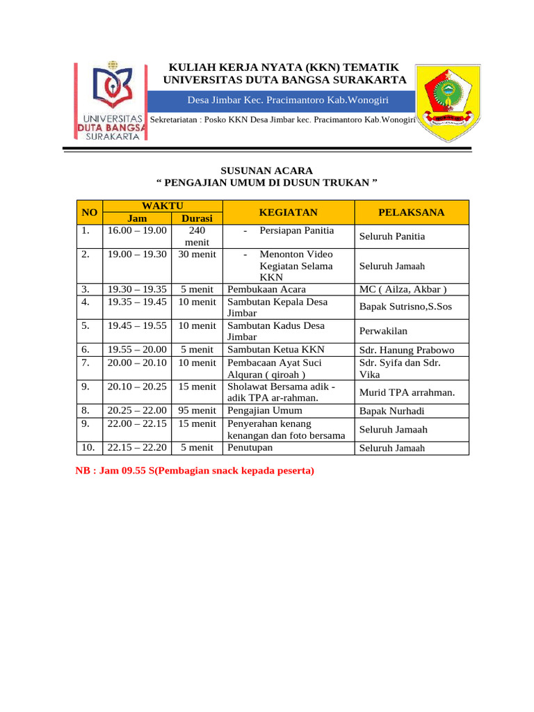 Rundown Pengajian Umum Dusun Trukan | PDF