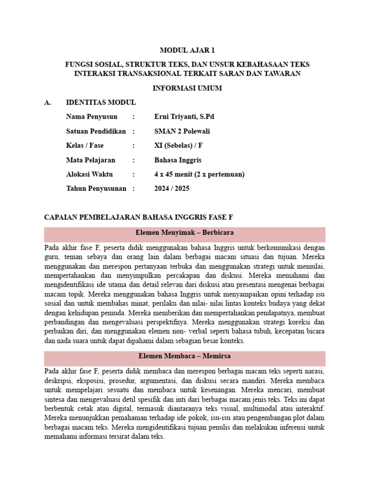 Modul Ajar Erni | PDF