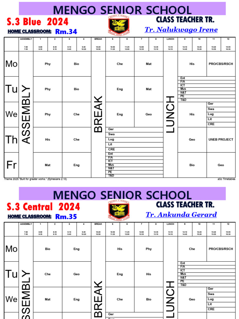 MIDDLE SCHOOL TIMETABLE DRAFT 2025hshs | PDF