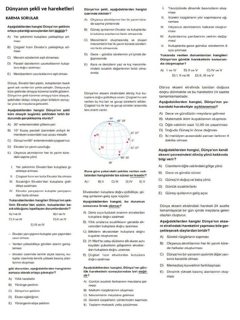 9.Sinif Cografya Dersi Dunyanin Sekil Ve Hareketleri Konusu Ders Notu Ve Calisma Sourlari | PDF