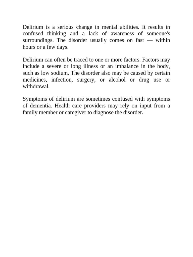 Delirium Is A Serious Change in Mental Abilities | PDF