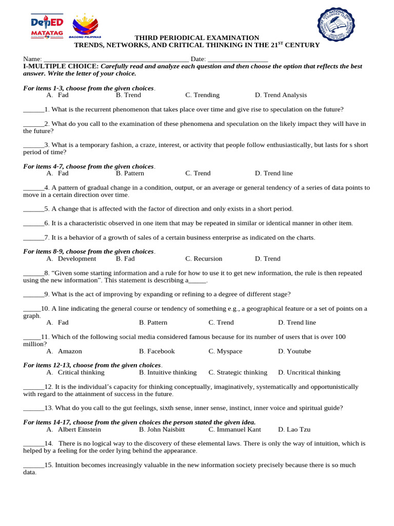 Third Periodical Examination Trends | PDF | Intuition | Cognition