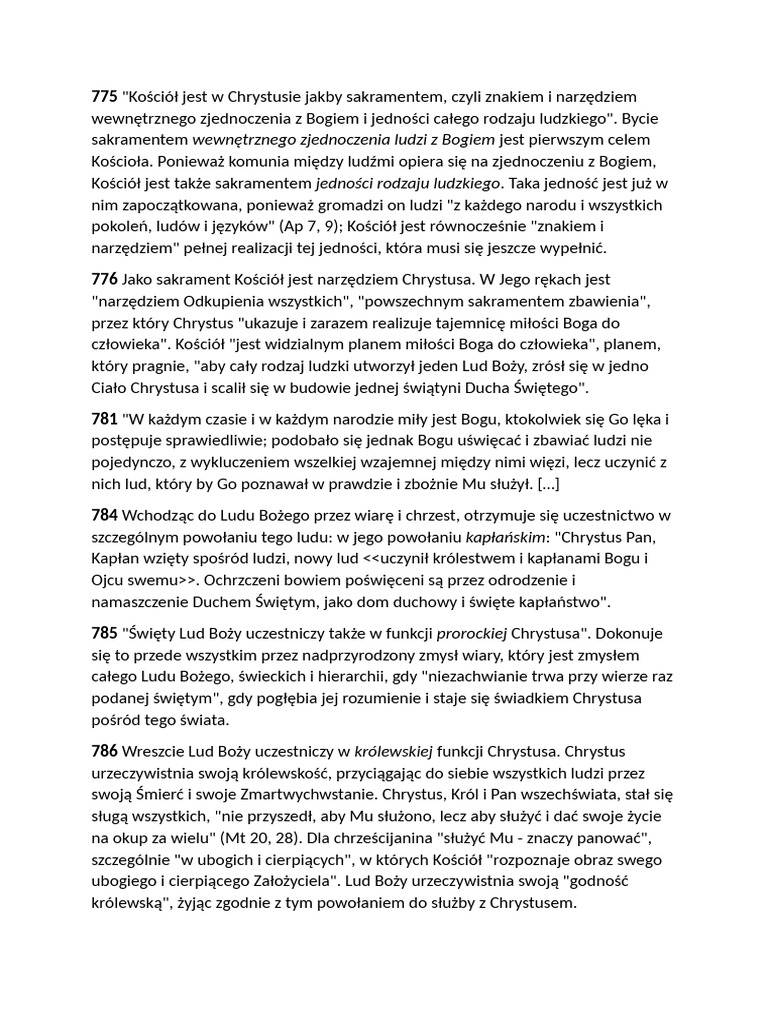 Kościół Wspólnotą Zbawienia Teksty | PDF
