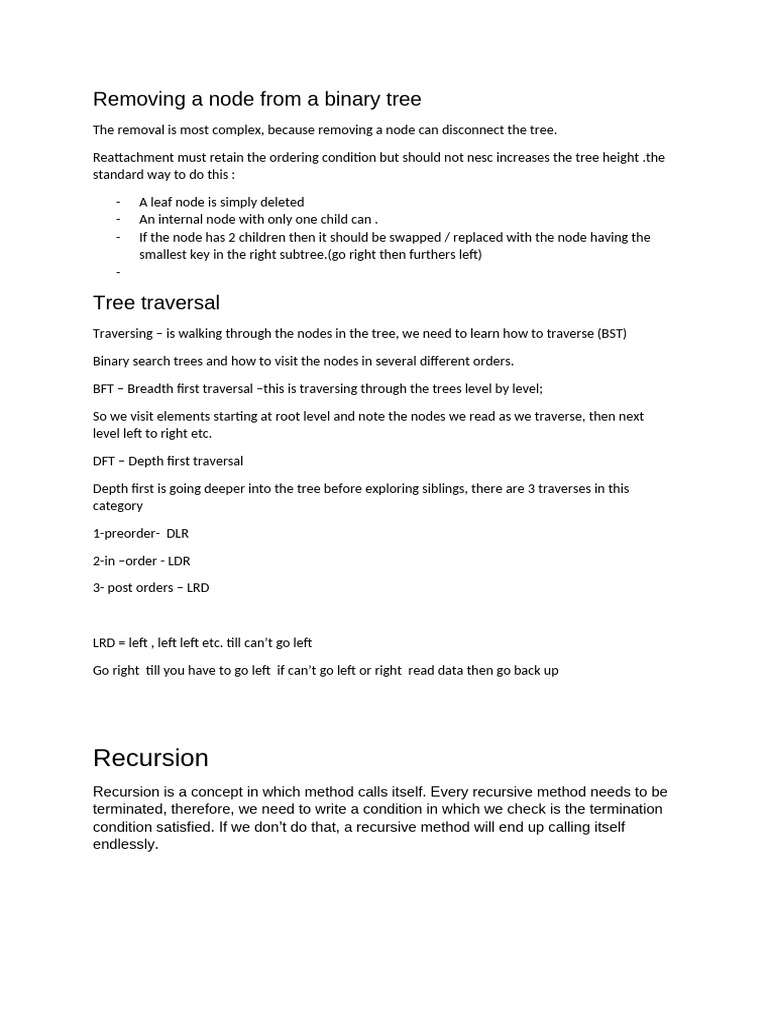 Removing A Node From A Binary Tree And Recursive Pdf Computer Programming Algorithms And
