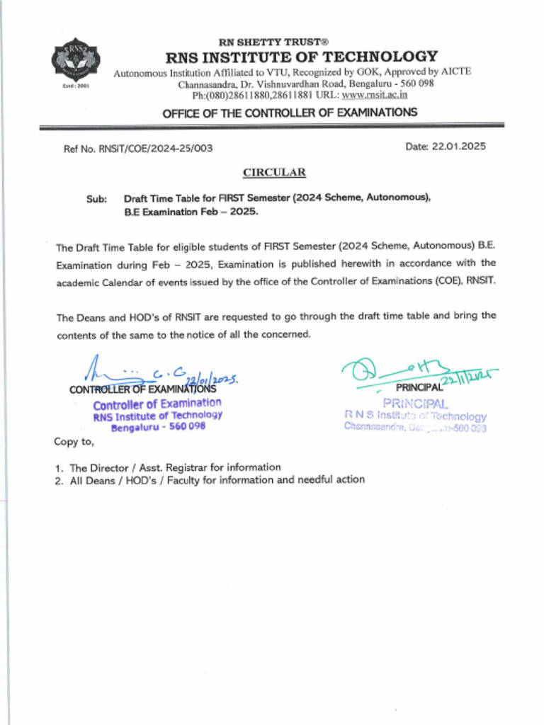 First Sem - Exam Time Table | PDF