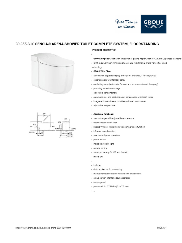 Grohe Sensia Arena Shower Toilet System | PDF