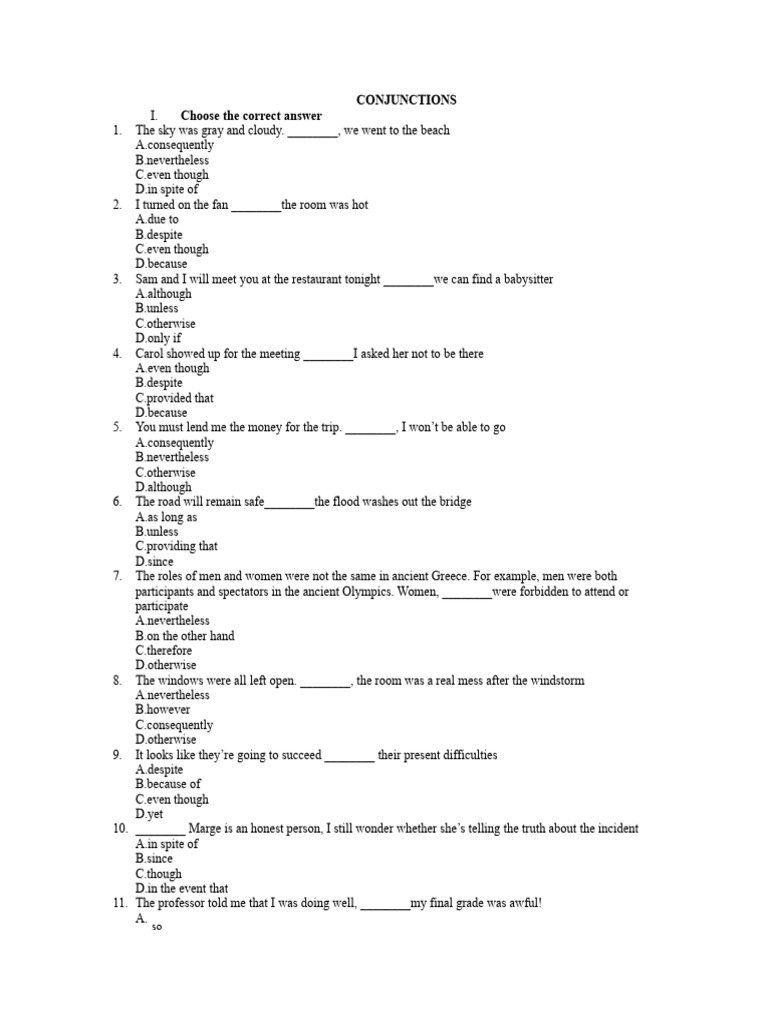 Exercises On Conjunctions | PDF | Cartoon | Literacy