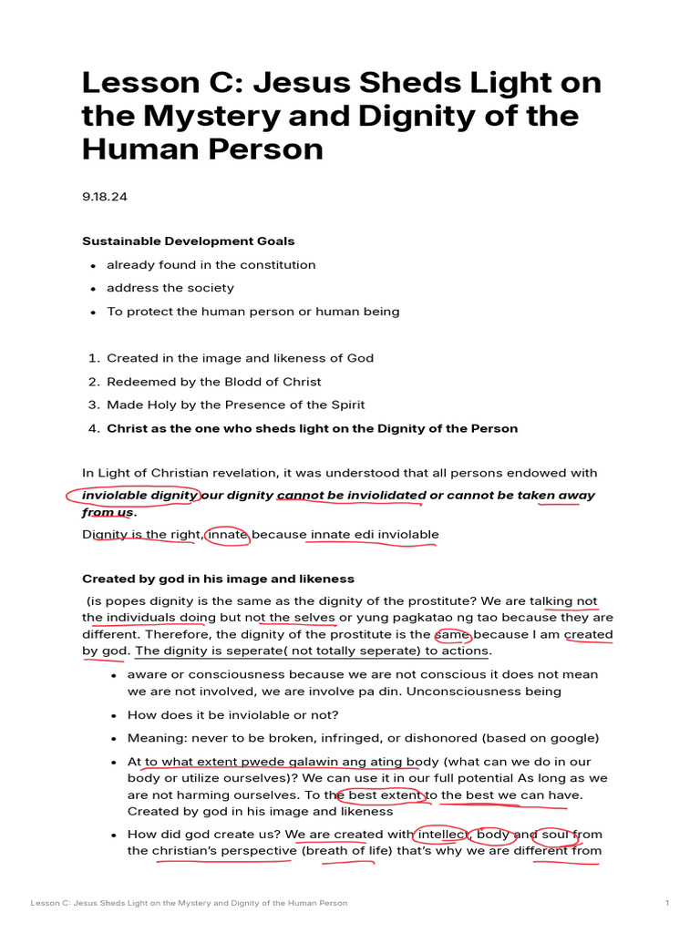 Lesson C Jesus Sheds Light On The Mystery and Dignity of The Human ...