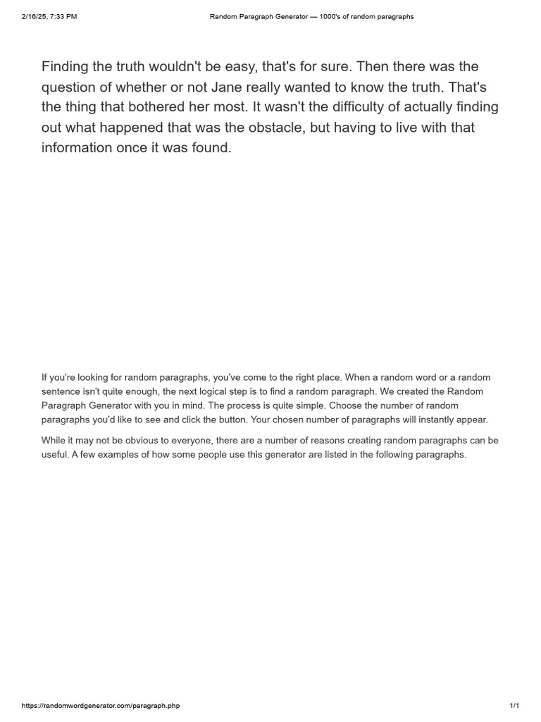 Random Paragraph Generator - 1000's of Random Paragraphs L | PDF