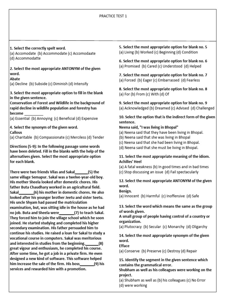 English Language Practice Test | PDF