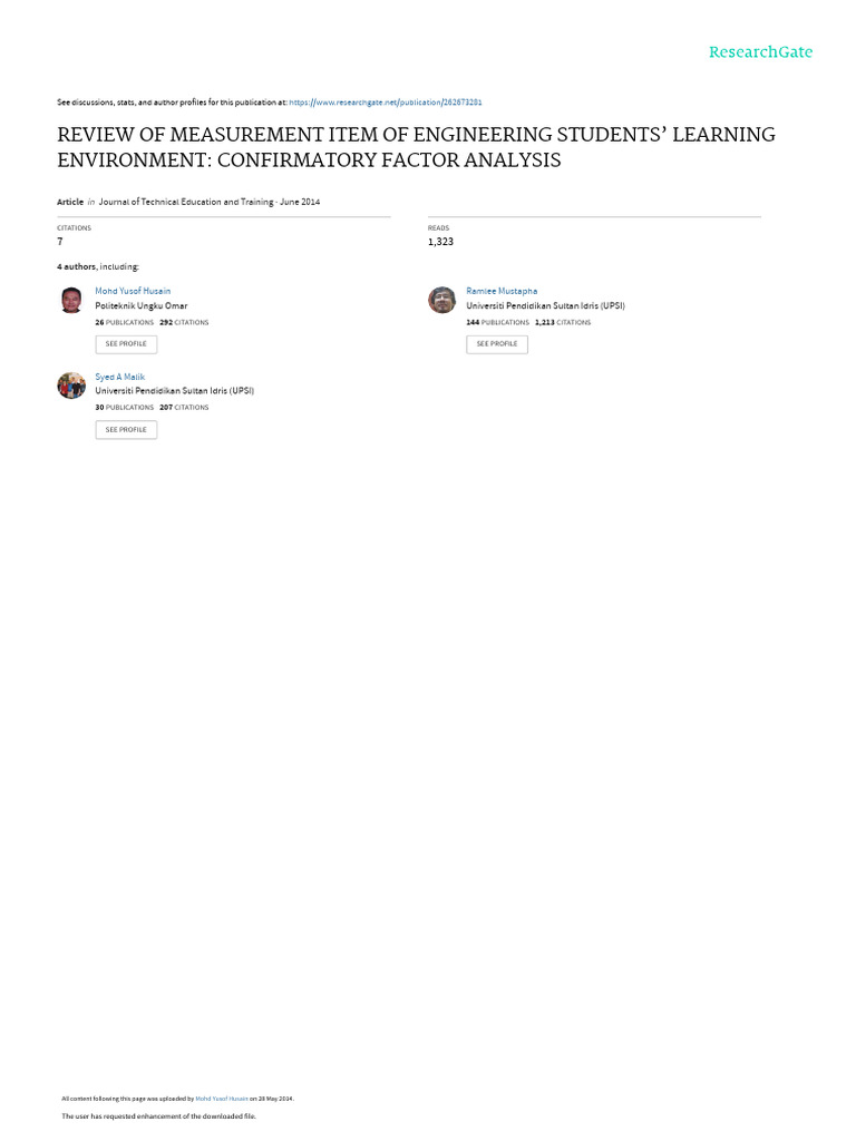 Reviewof Measurement Itemof Engineering Students Learning Environment ...