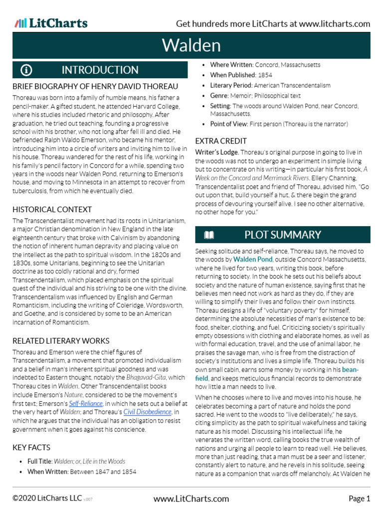 Walden LitChart | PDF | Walden | Transcendentalism