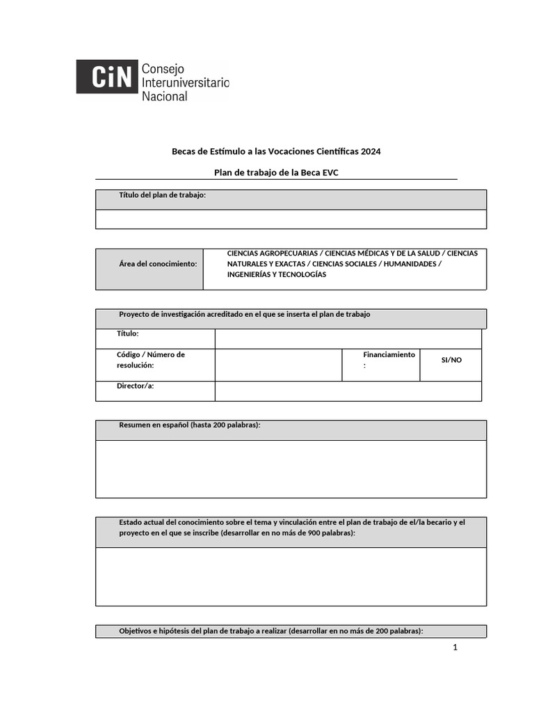 Becas EVC 2024: Plan de Trabajo Científico | PDF